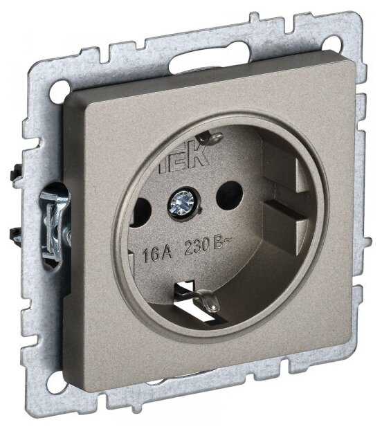 IEK BRITE Розетка 1-местная с заземлением с защитными шторками 16А РС14-1-0-БрШ шампань