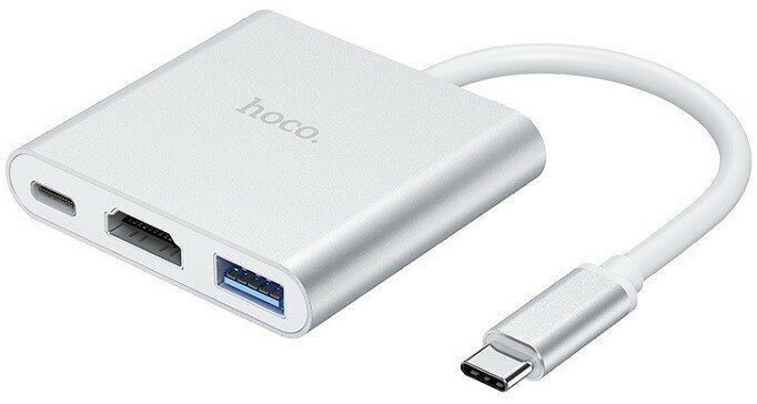 Адаптер переходник с Type-C USB на HDMI+USB 3.0+PD HOCO HB14 серебро