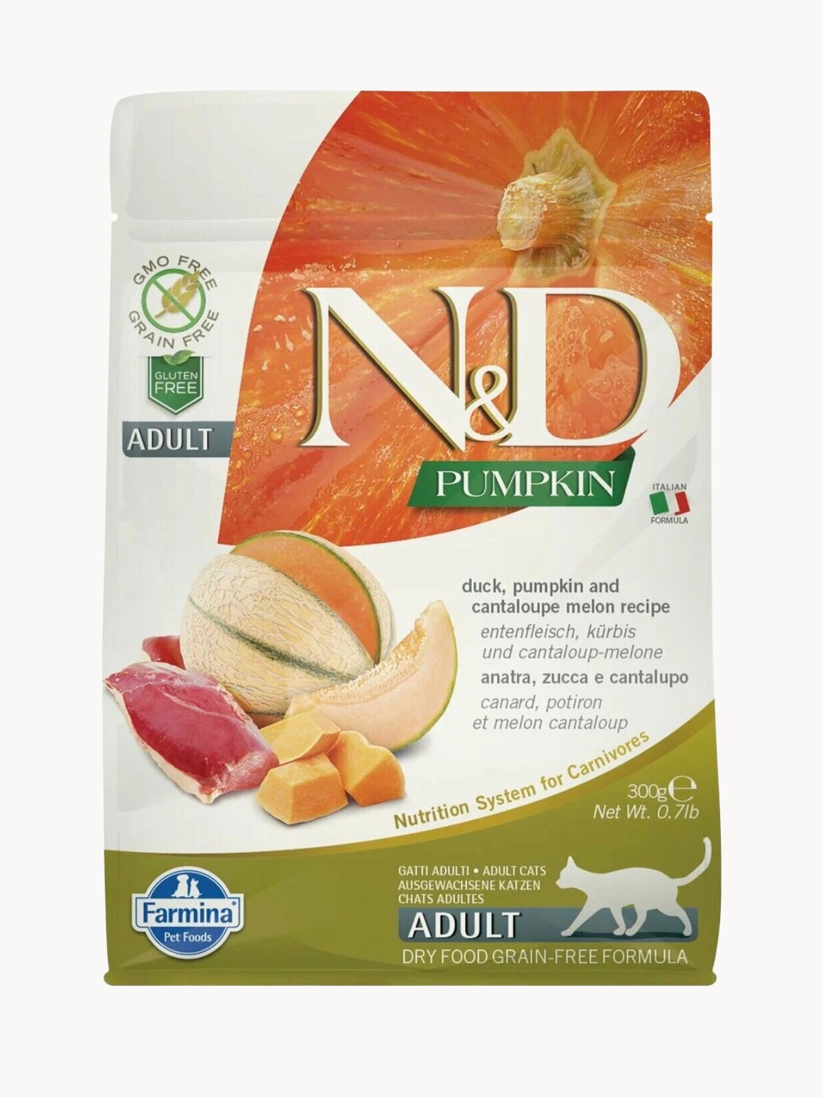 Cухой корм для кошек 300гр Утка беззерновой Farmina ND Pumpkin Н&Д тыква утка Для взрослых Фармина