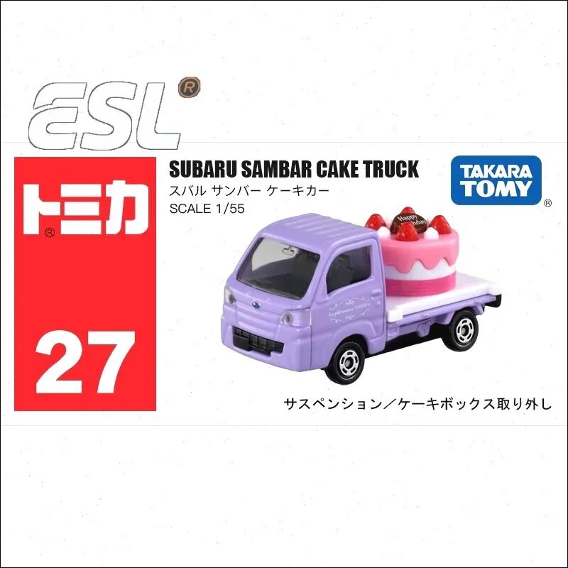 Машинка TAKARA TOMY TOMICA №27 SUBARU SAMBAR CAKETRUCK, 1/64, ABS пластик