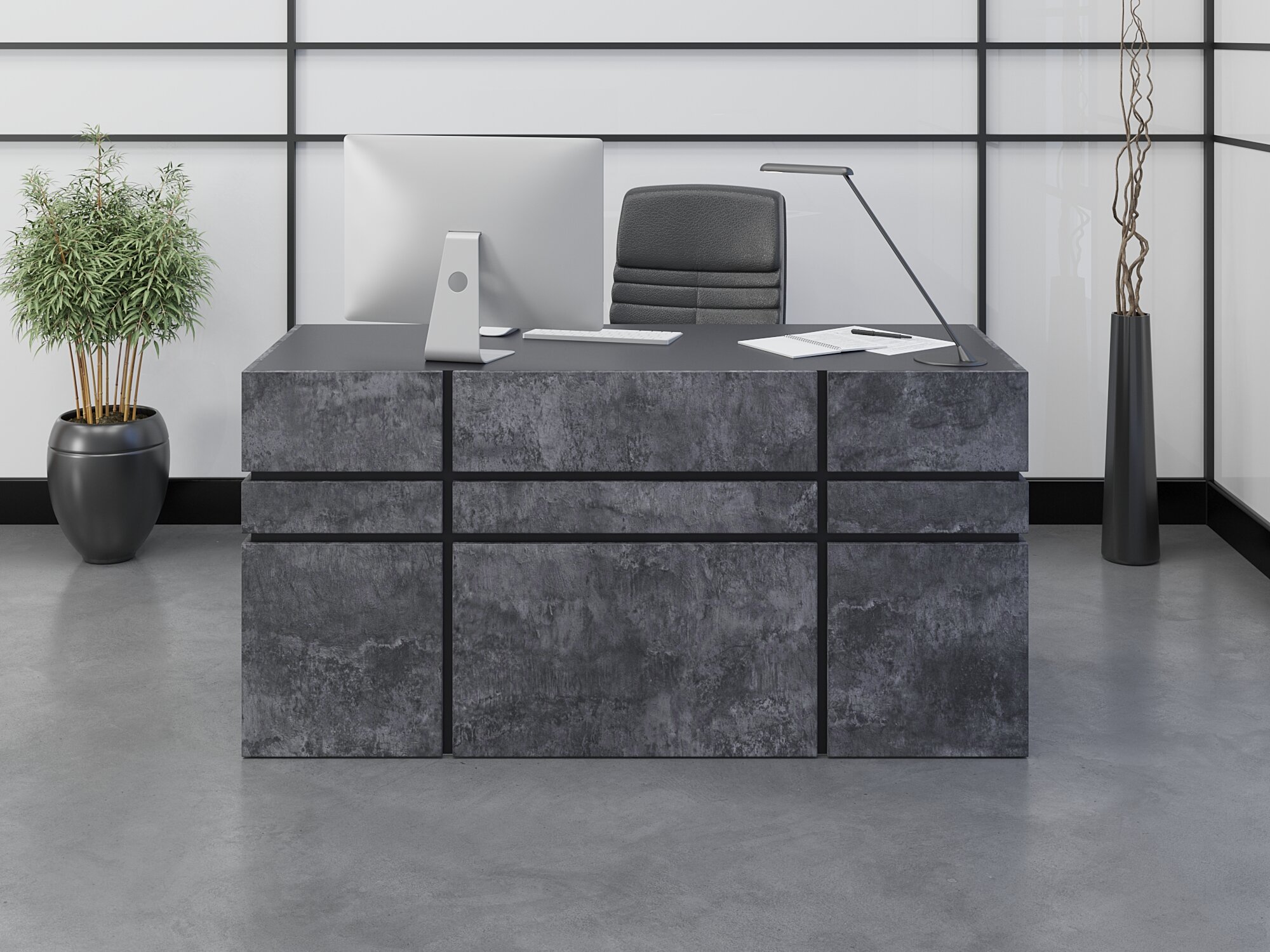 Письменный стол Токио / Цемент Темный / Черный / 2000х750х600