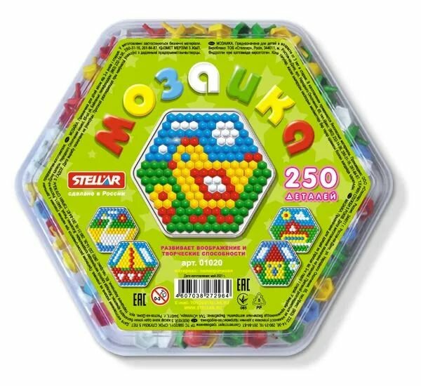 Развивающие игры для детей Мозаика 250 фишек шестигранная коробка Stellar 01020