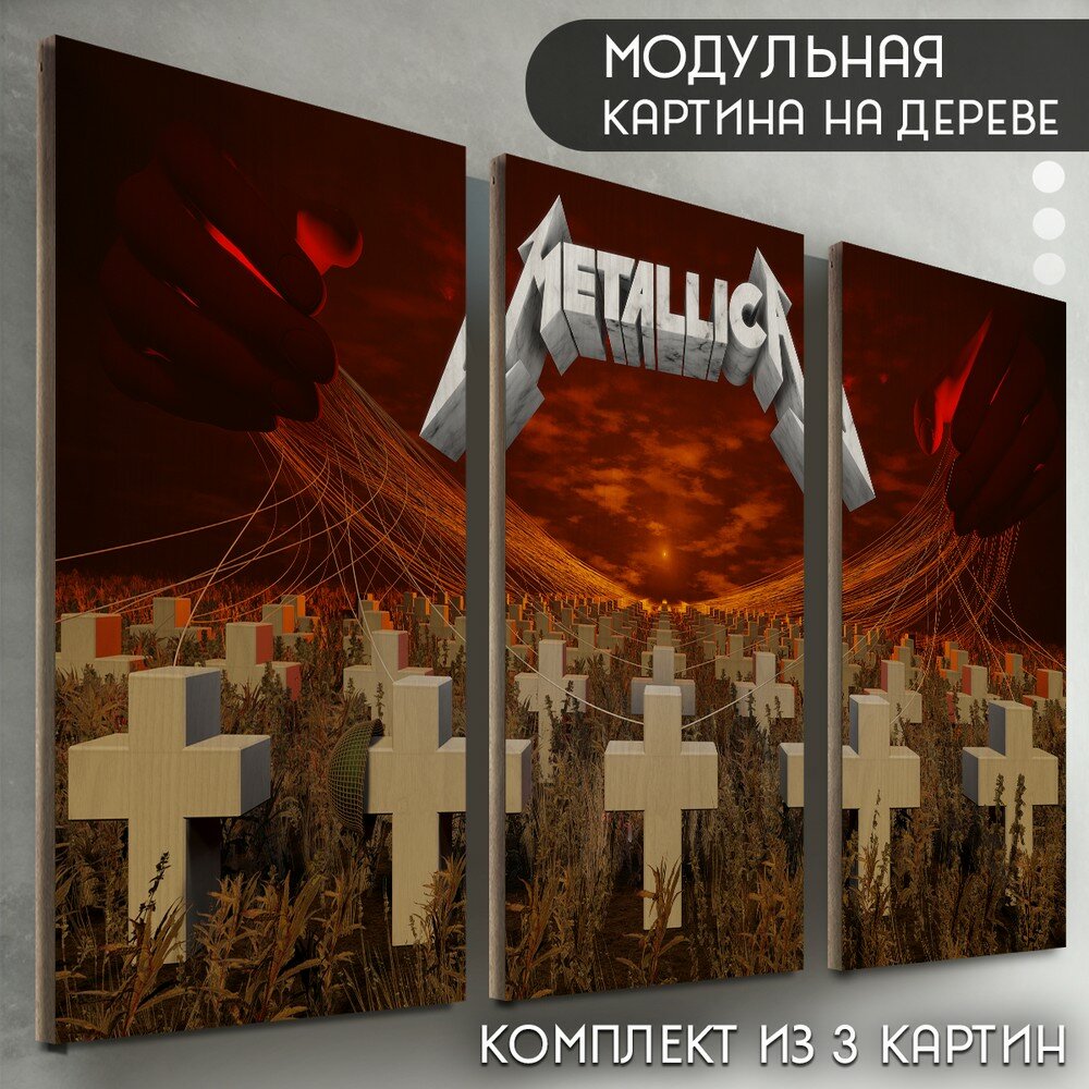 Модульная картина на дереве "музыка metallica (металлика, Джеймс Хетфилд, поп-панк, рок, металл) - 6163"