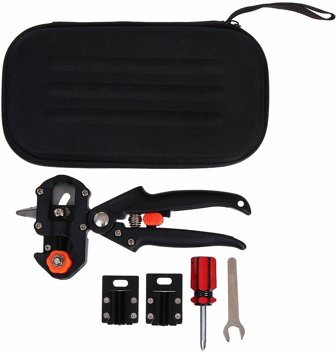 Набор профессиональный в чехле: секатор прививочный, 2 насадки, отвёртка, гаечный ключ, режущий садовый инструмент