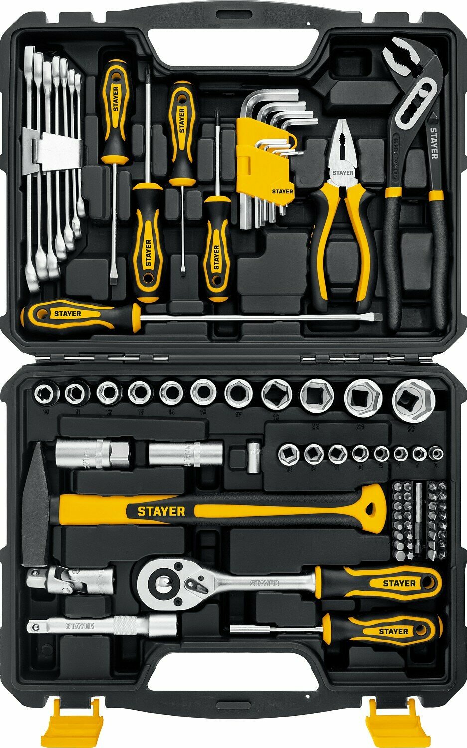 STAYER UNIVERSAL 83, 83 предм, (1/2″+ 1/4″), универсальный набор инструмента, Professional (27710-H83)