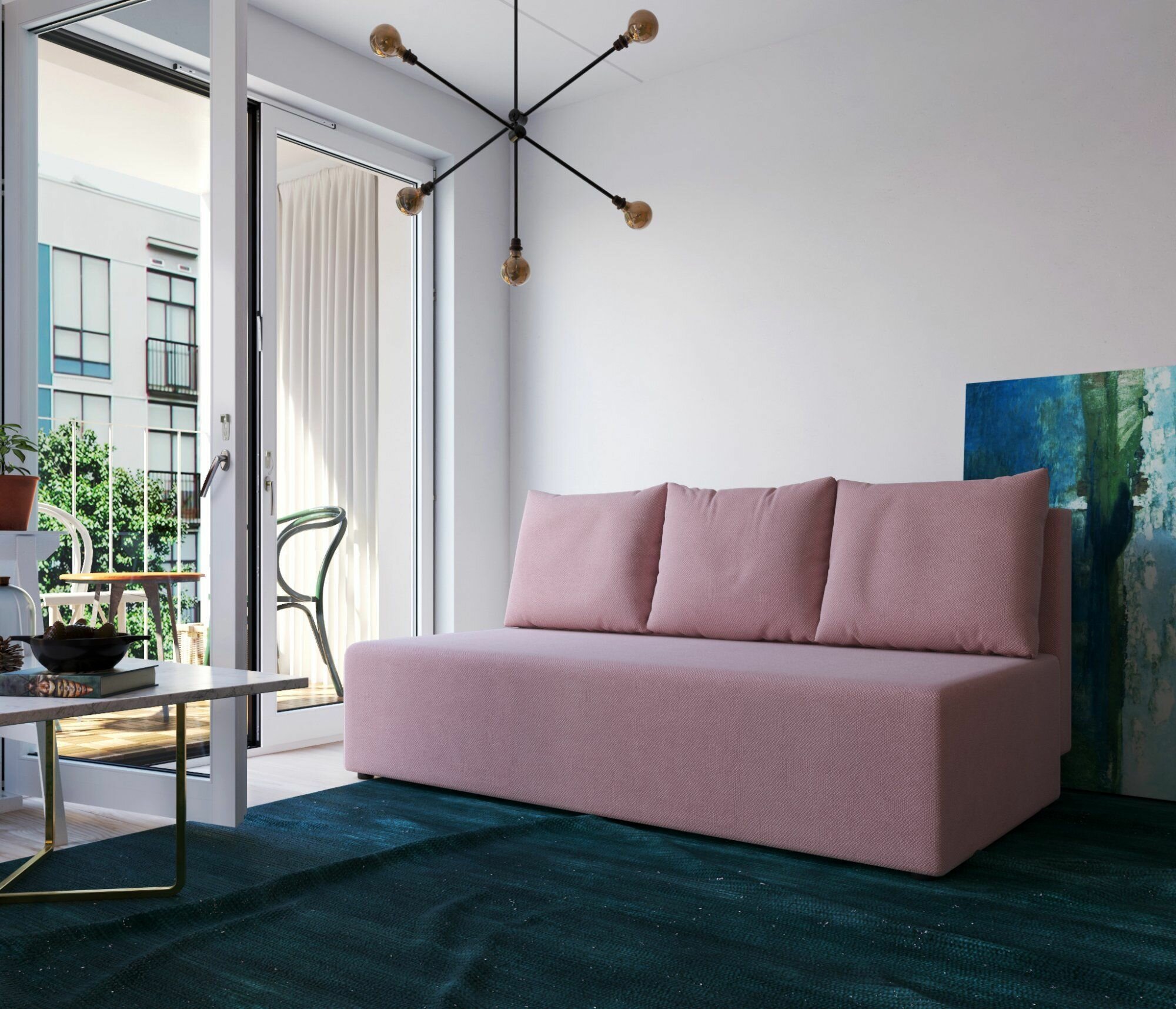 Диван-кровать DiHall "Каир", механизм еврокнижка, прямой, без подлокотников, велюр, розовый