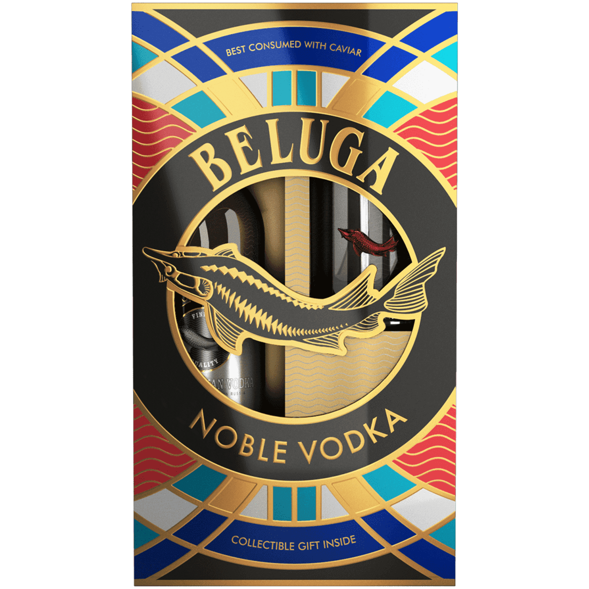 Водка Beluga Noble 1 л в подарочной упаковке + рокс с цветными рыбками