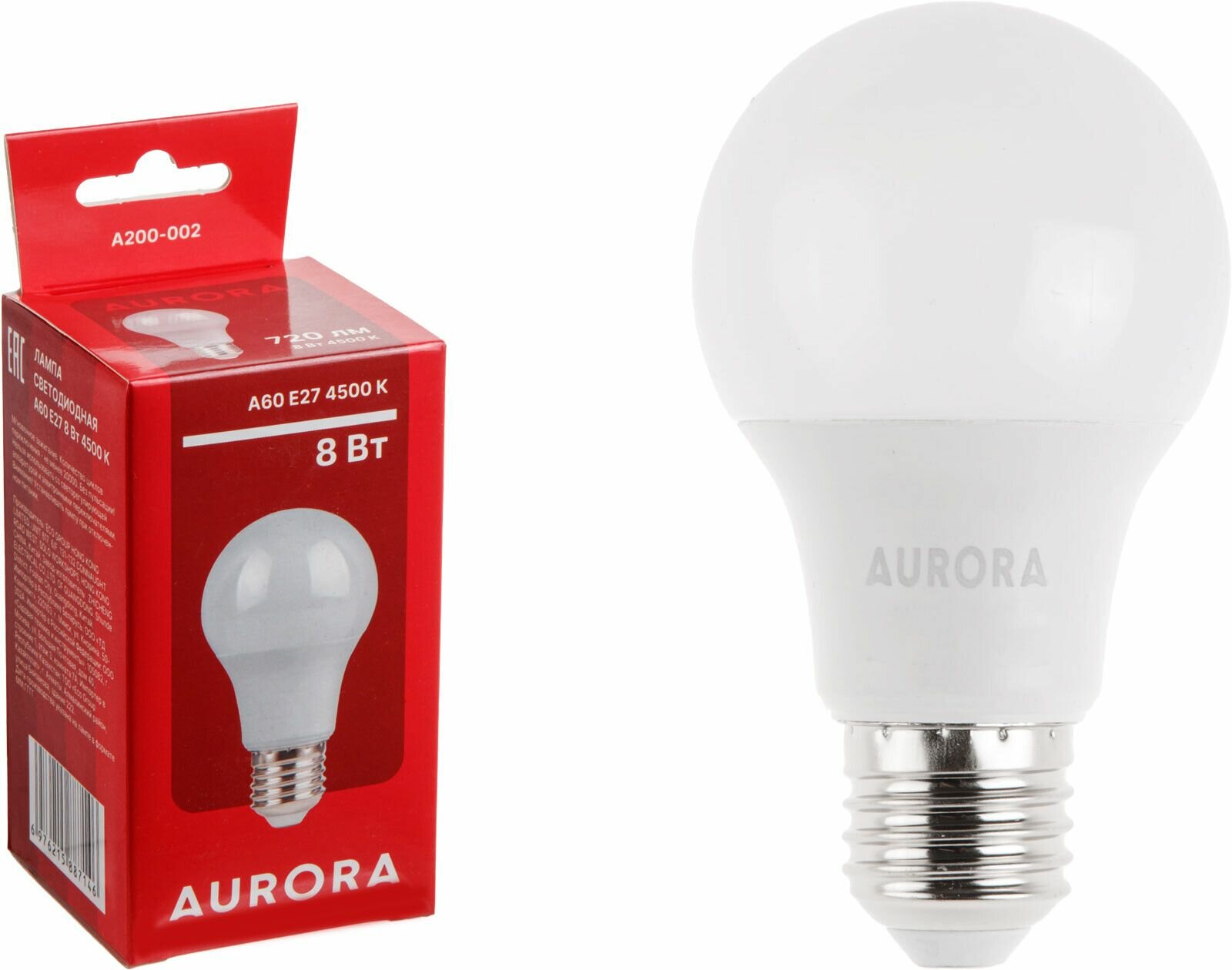Лампа светодиодная E27 AURORA A60 8 Вт 4500K (A200-002)