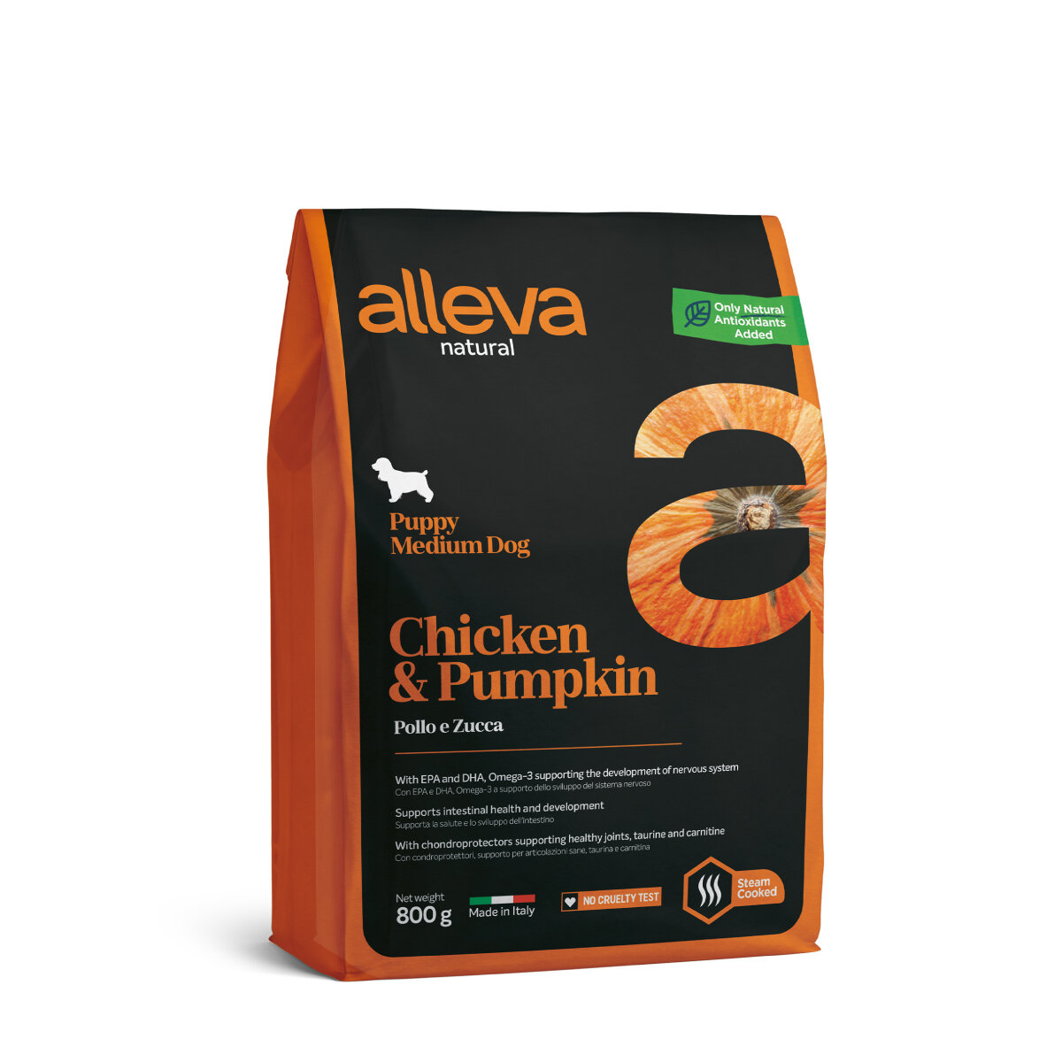 ALLEVA NATURAL Корм для щенков с курицей и тыквой. Медиум 0,8 кг