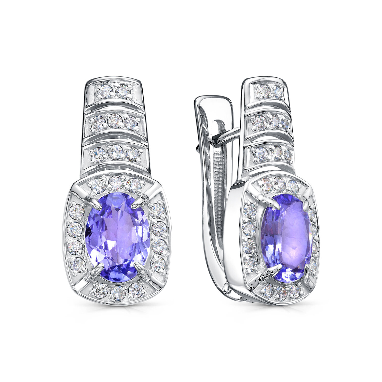 Серьги, белое золото, 585 проба, танзанит, бриллиант