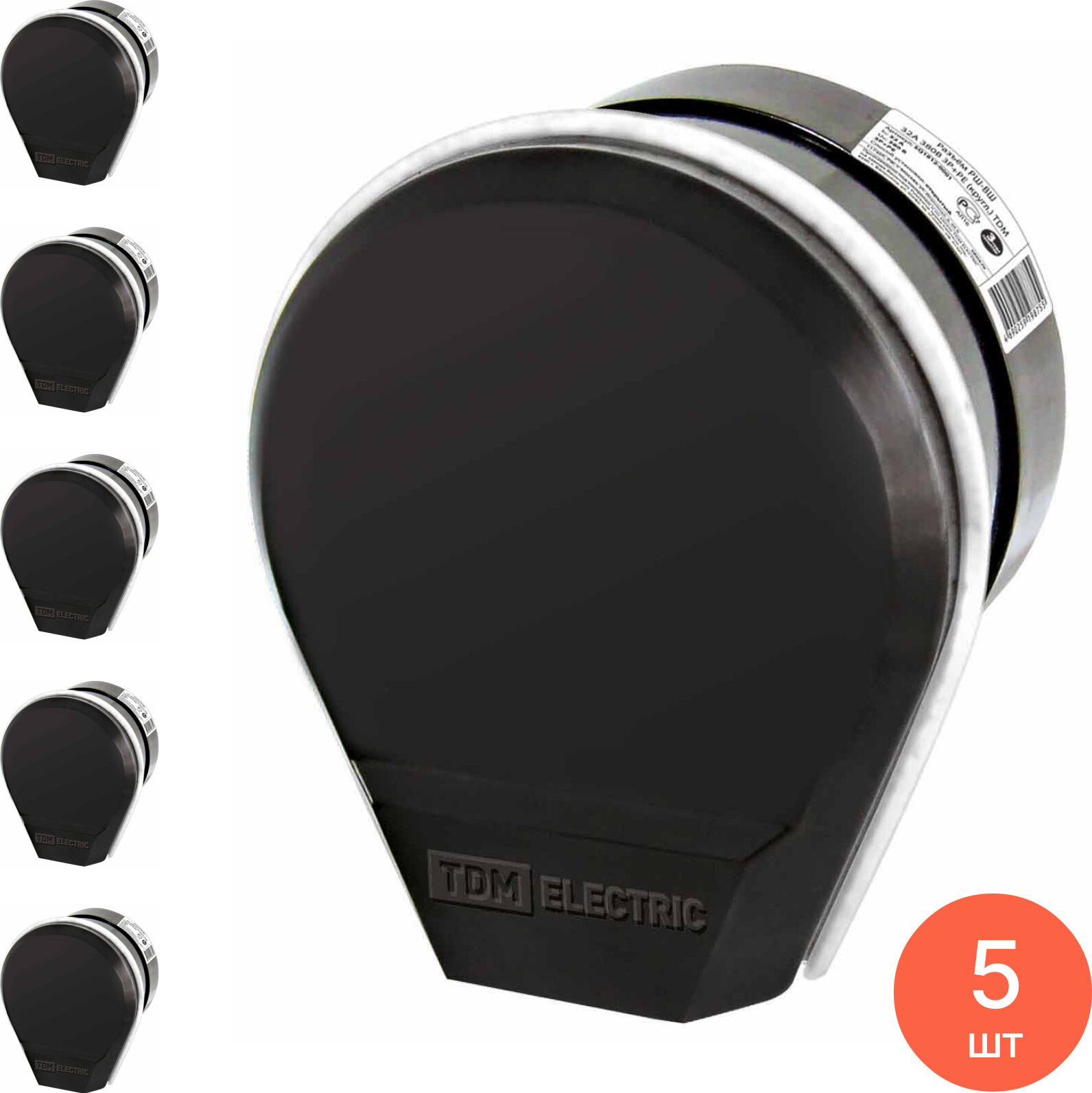 Розетка силовая штепсельная TDM Electric / ТДМ Электрик Разъем РШ-ВШ 32А 250В 2Р+РЕ ОУ, открытая установка черная, SQ1812-0002 / электрооборудование (комплект из 5 шт)