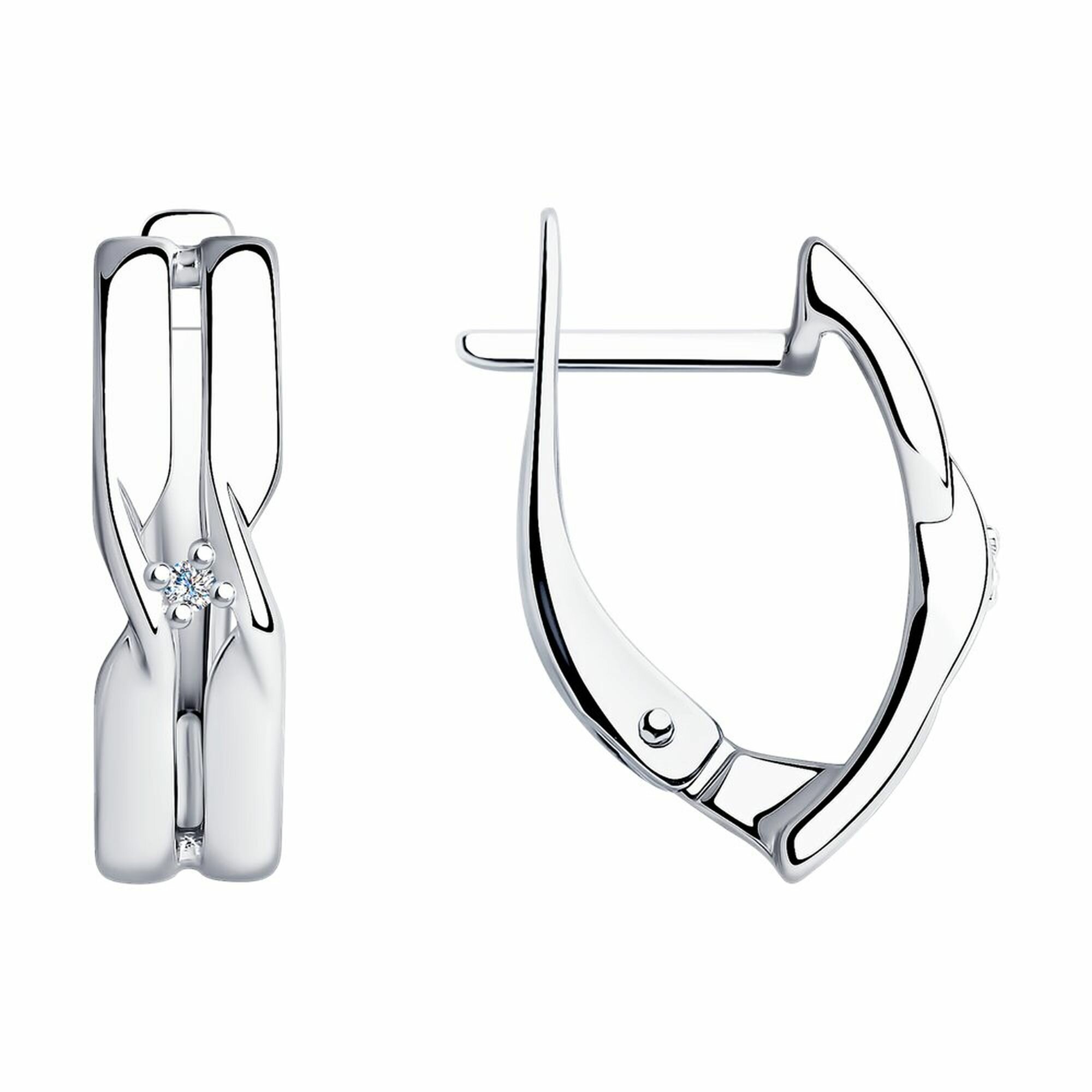 Серьги, серебро, 925 проба, родирование, бриллиант