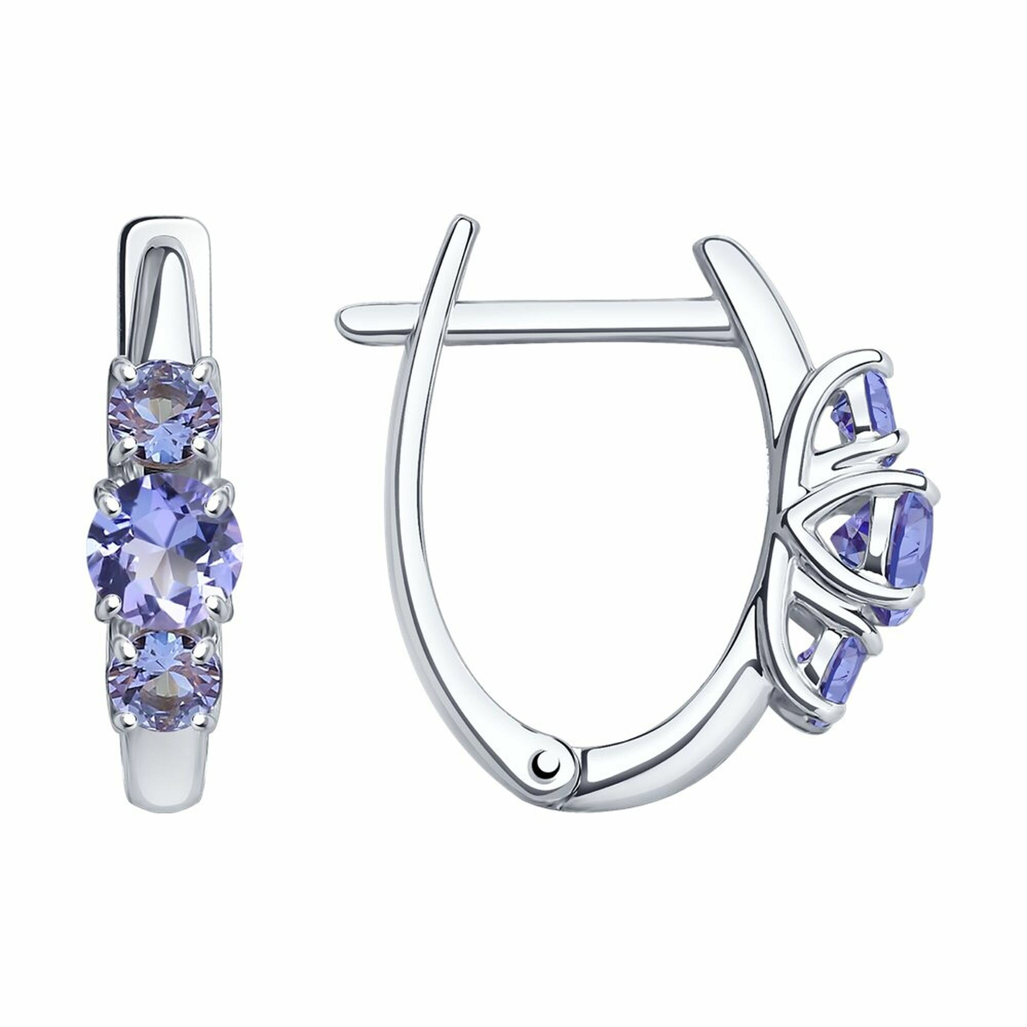 Серьги, серебро, 925 проба, родирование, танзанит