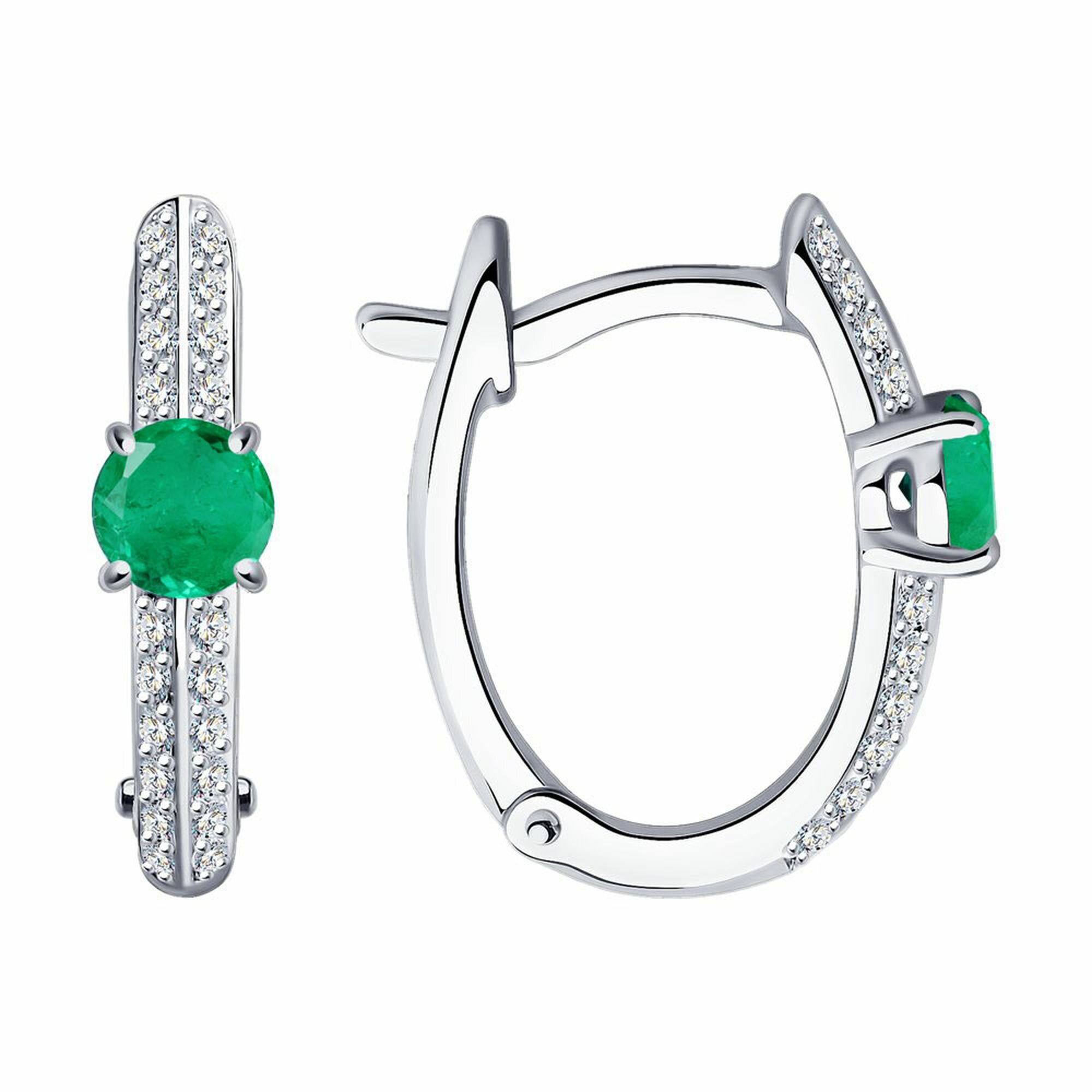 Серьги, белое золото, 585 проба, изумруд, бриллиант