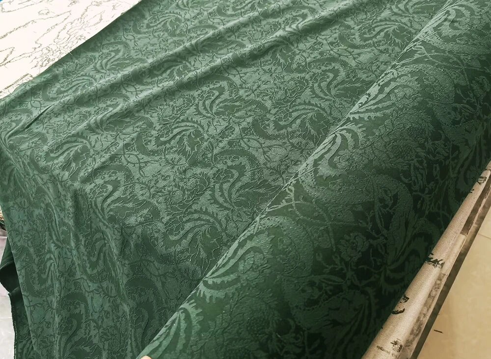 Ткань жаккард хлопковая льняная, дракон, 2 deep green