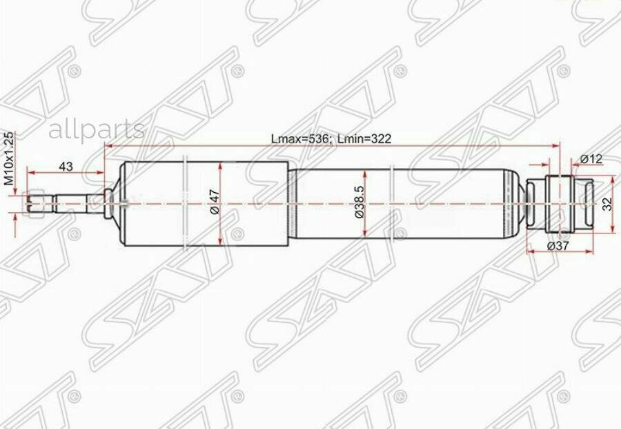 SAT ST-48531-80621 Амортизатор Toyota Hiace 89-04 / Lite Ace 85-96 (Сзади/ Справа=Слева)