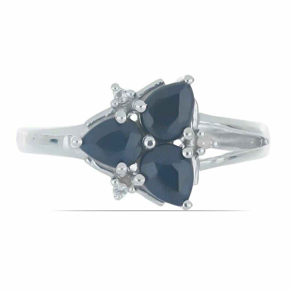 Кольцо, серебро, 925 проба, родирование, топаз, сапфир