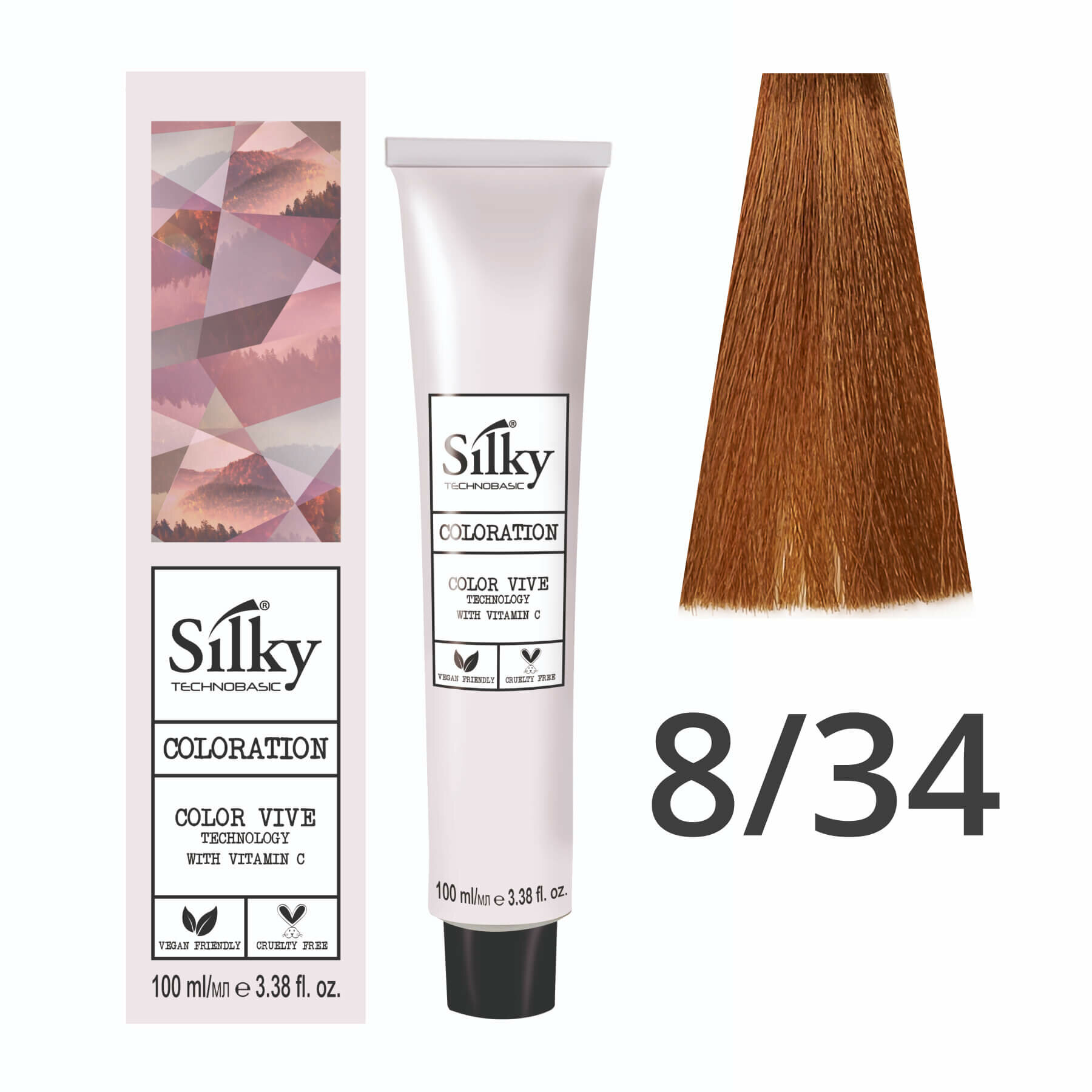 Краска для волос профессиональная Silky Color Vive/Ultralift 8/34 Светлый русый Золотисто-медный, 100 мл