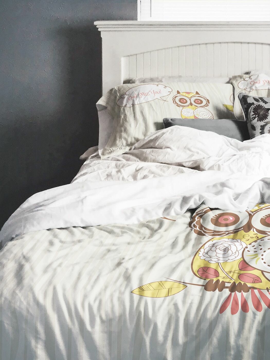 Постельное белье 1,5-спальный комплект Ambesonne "Удивленная сова", пододеяльник 160x220 см, наволочки 50х70 см