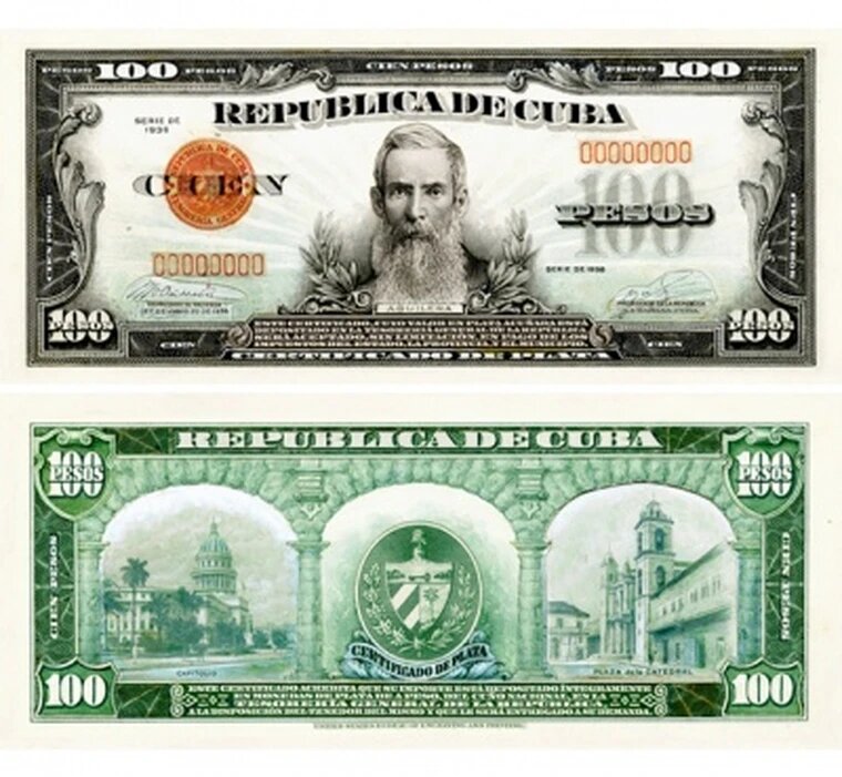 Куба 100 песо 1936 серебряный сертификат, сувенирная копия, банкноты и купюры редкие коллекционные