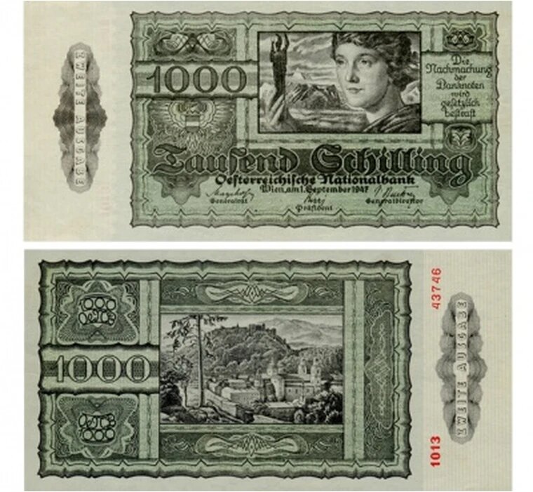 1000 шиллингов 1947 Австрия, сувенирная копия, банкноты и купюры редкие коллекционные