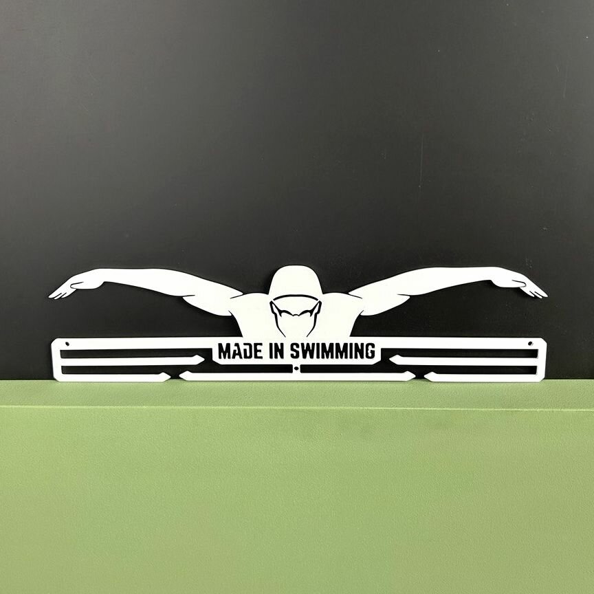 Медальница плавание, вешалка для медалей металлическая, размер 34*8, белая