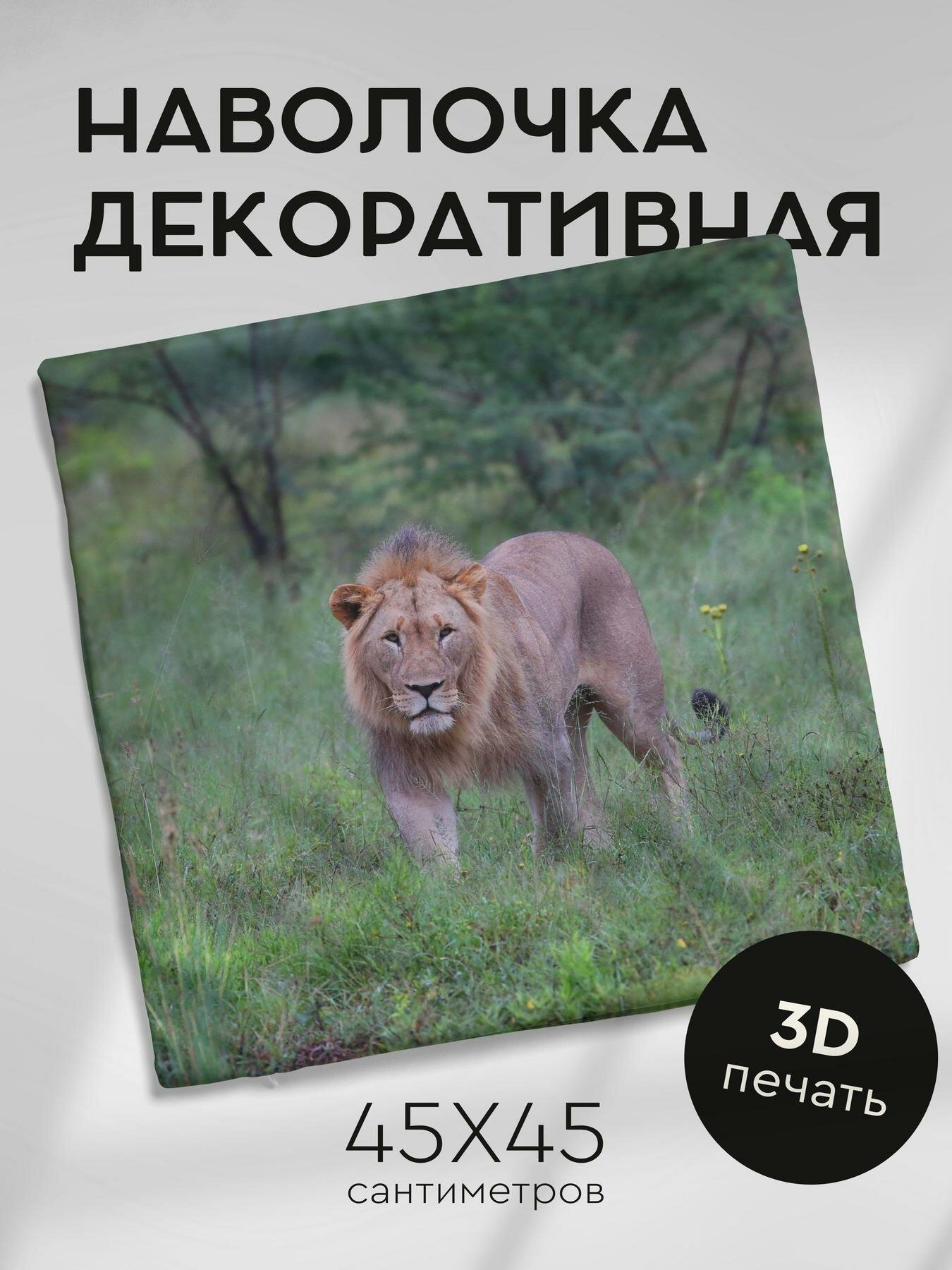 Наволочка декоративная, 45х45см / лев / большая кошка