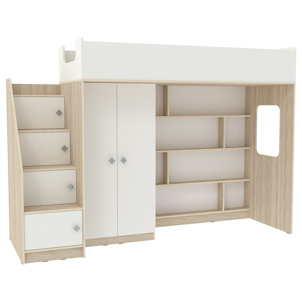 Кровать чердак Л-А602.3 75x175 Дуб Сонома Белый