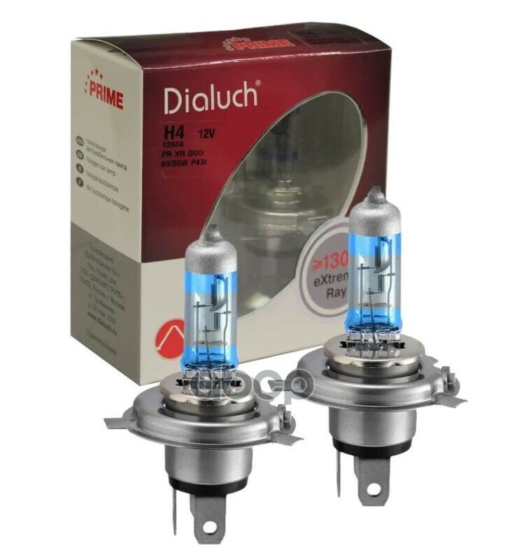 Лампа галоген 12V H4 60/55W P43t DiaLuch Prime Extreme Ray +130% Диалуч арт. 12604PR XR DUO