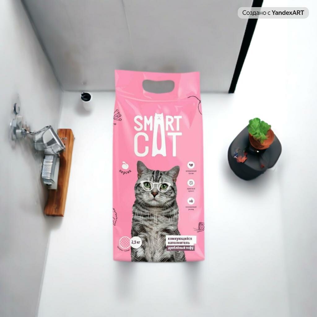 Smart Cat - Комкующийся наполнитель для кошек, дробленый тофу, с ароматом персика