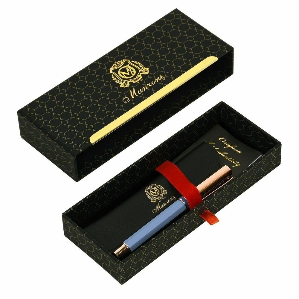 Ручка письменная Manzoni подарочная роллер, синяя 0,7 мм, металлическая серо-синяя, подарочная упаковка (MACR-GG)