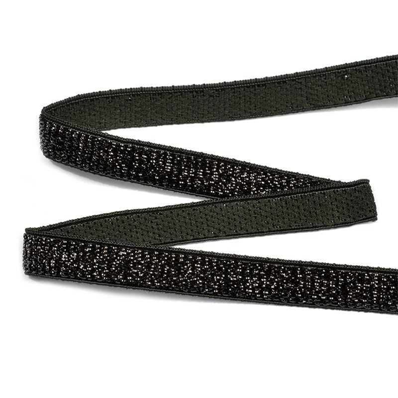 Резинка декоративная TBY тканая, 15 мм, металлизированная, черная, 30 м (ET.15BLBL)