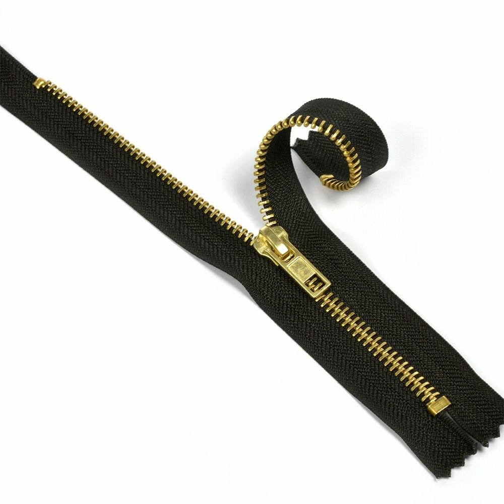 Молния MaxZipper джинсовая, золото, №5, 18 см, цвет F322, черный, упаковка 10 штук