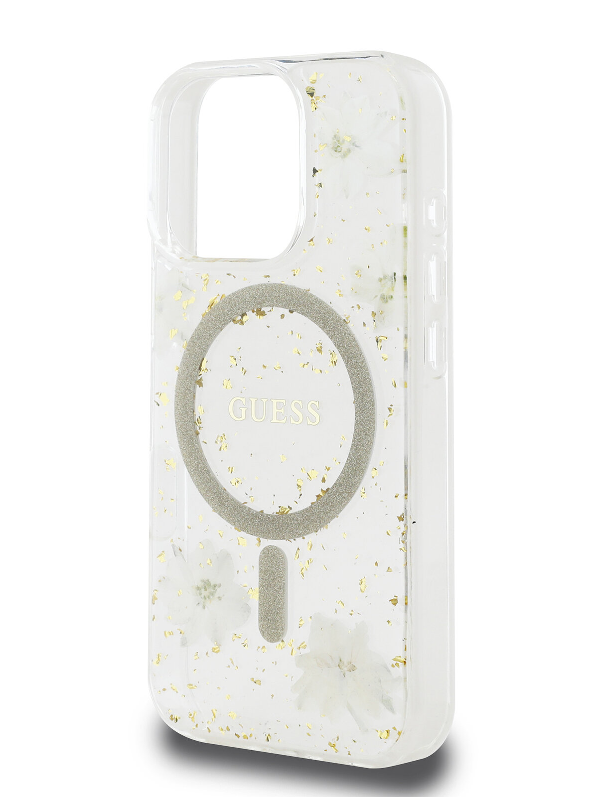 Guess для iPhone 16 Pro чехол PC/TPU Real Dried Flowers and Glitters Hard Beige (MagSafe)