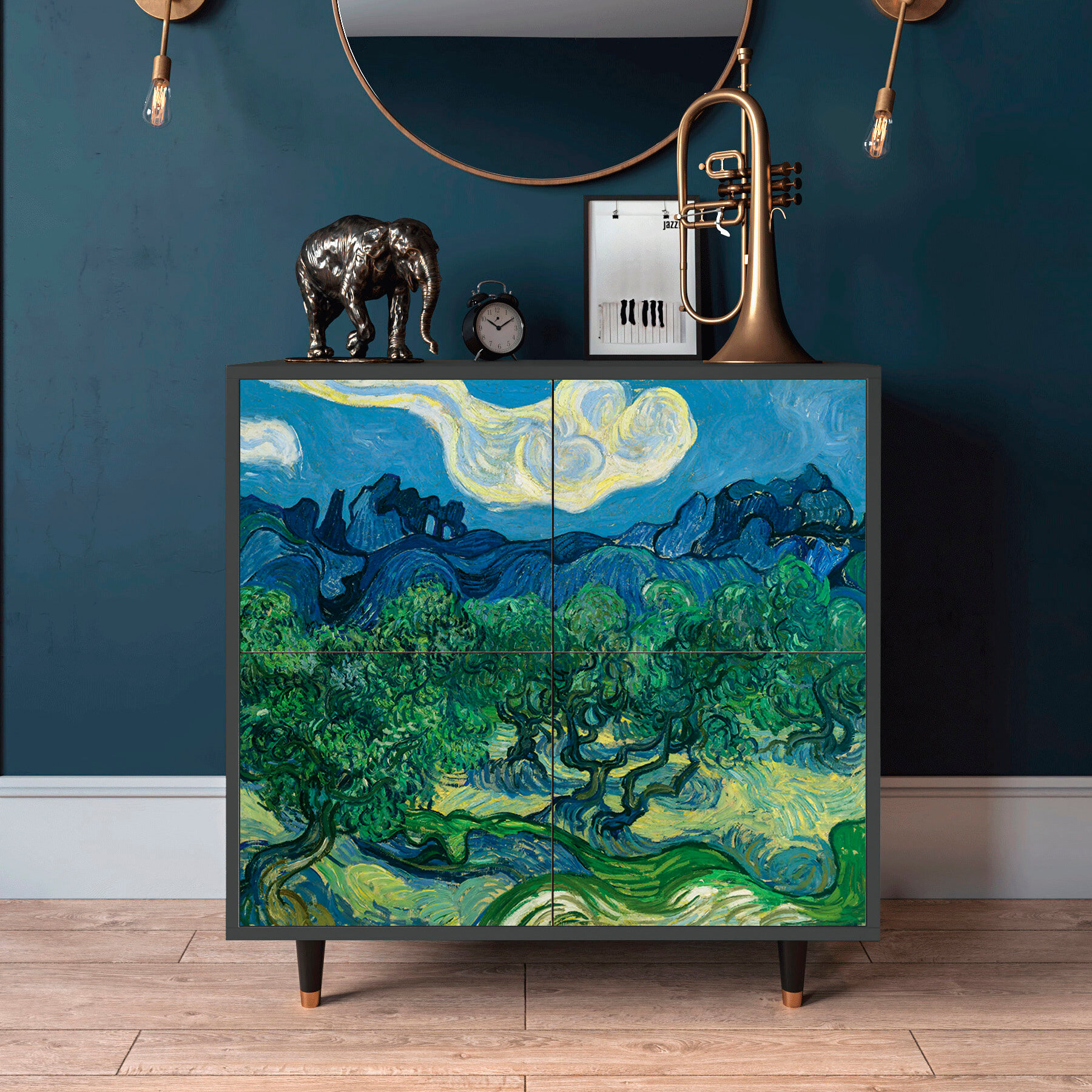 Комод - STORYZ - BS3 The Oil Trees by Van Gogh, Размер - 94 x 96 x 48 см, Цвет корпуса - Антрацит