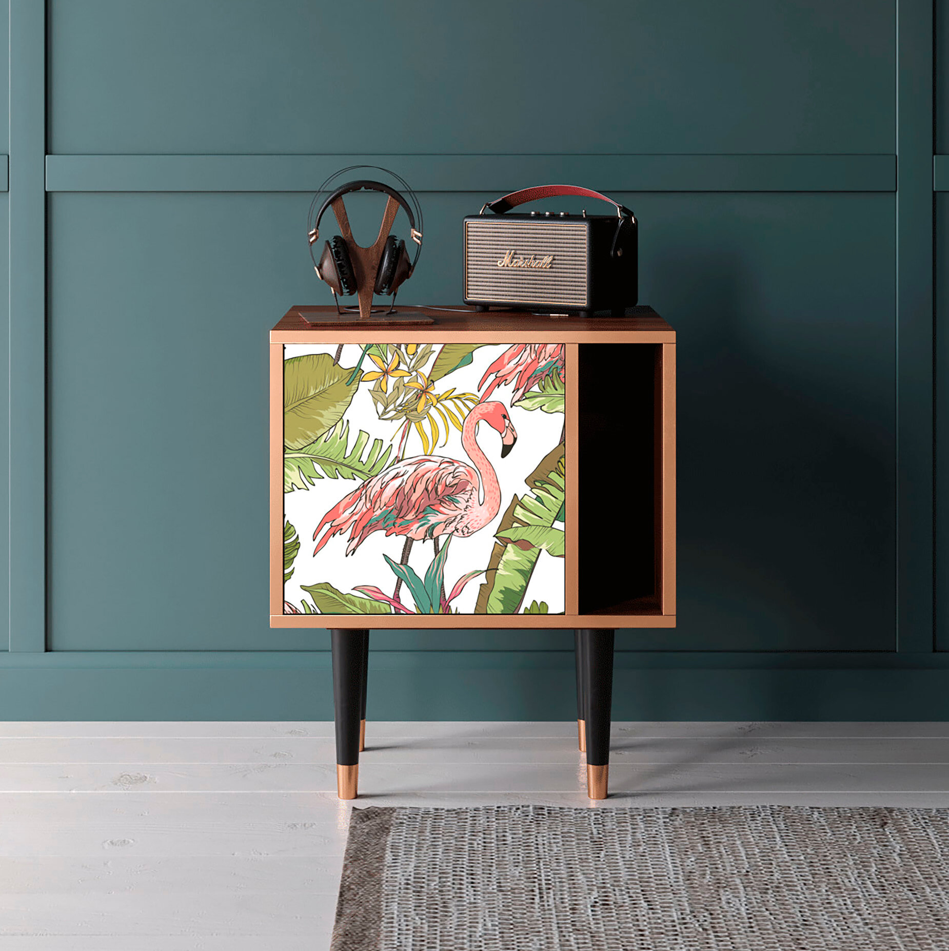 Прикроватная тумба - STORYZ - S2 Sweet Flamingo, Размер - 58 x 69 x 48 см, Цвет - Орех
