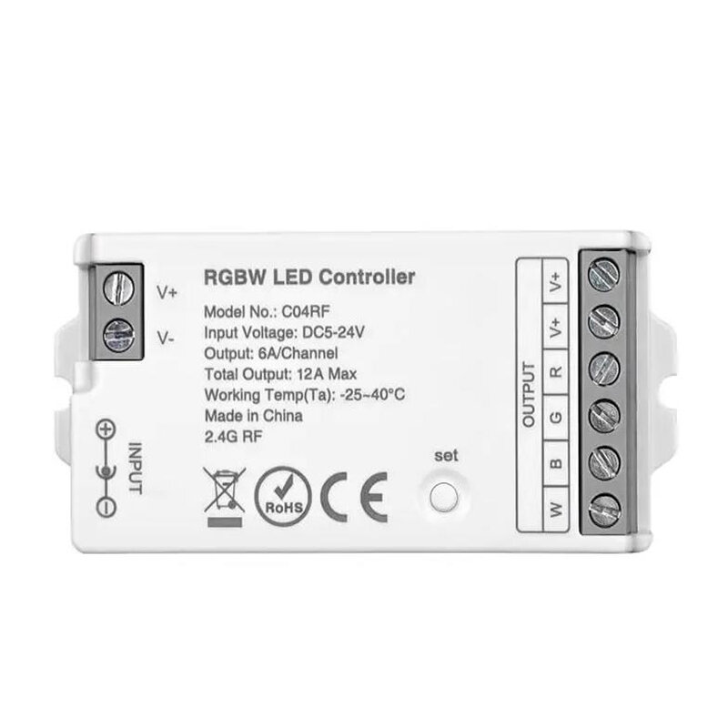 Контроллер светодиода C04RF 2.4G RF RGBW работает с светодиодными полосами RGBW низкого напряжения DC12-24V