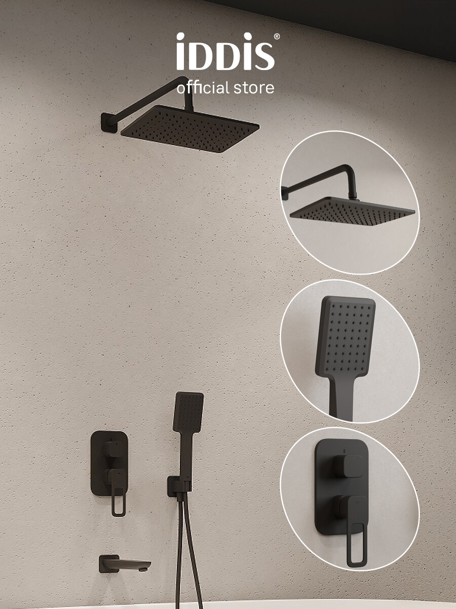 Душевая система IDDIS Slide SLIBL03i68 с тропическим душем черный матовый