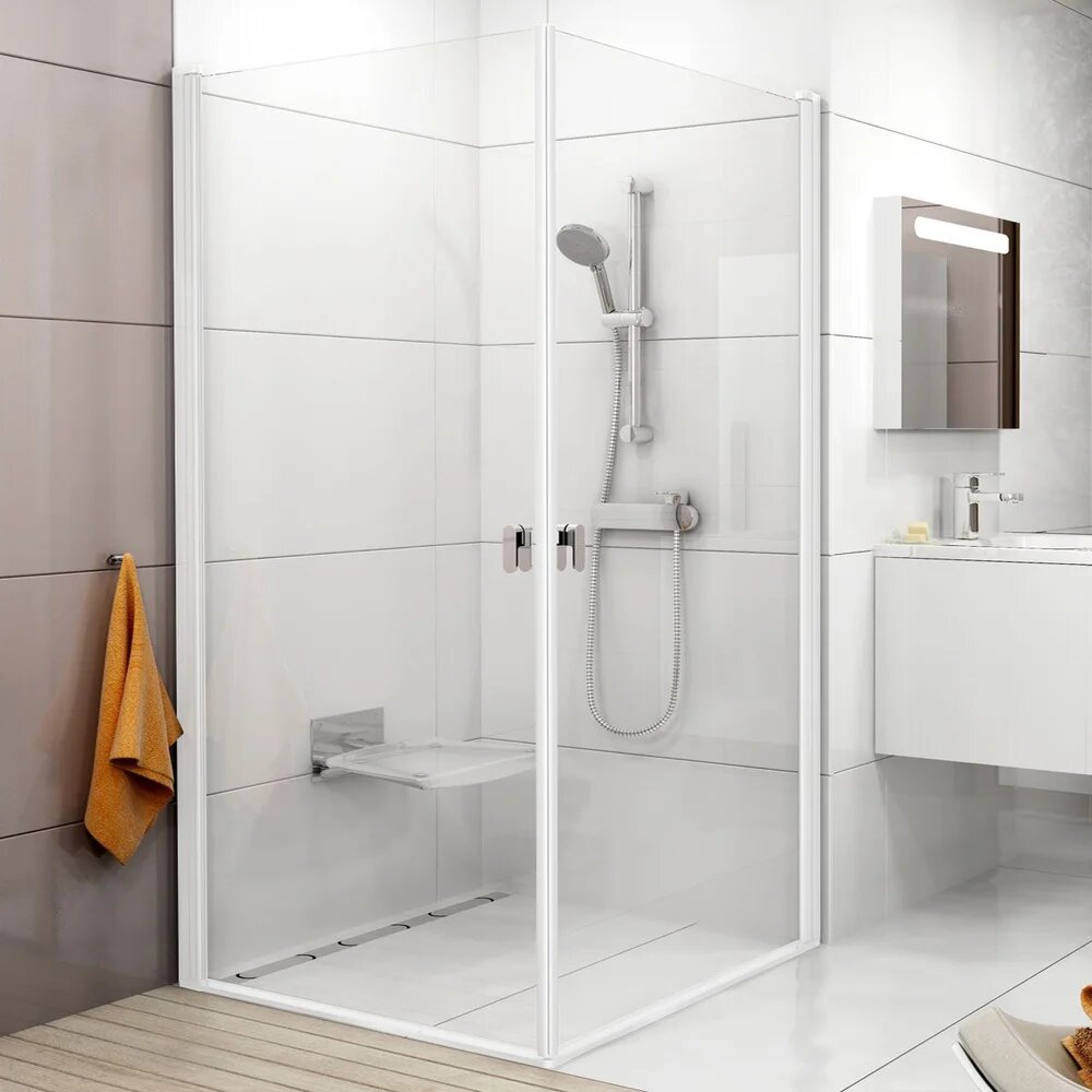 Душевой уголок Ravak Chrome CRV1-90+CRV1-90 без поддона, стеклянный, 90x90, с распашными дверями, белый