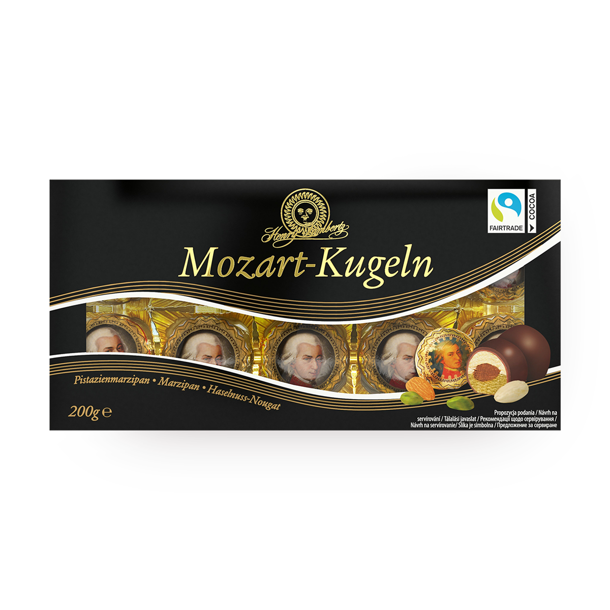 Конфеты Lambertz "Моцарт", марципановые, в темном и молочном шоколаде, 200 г