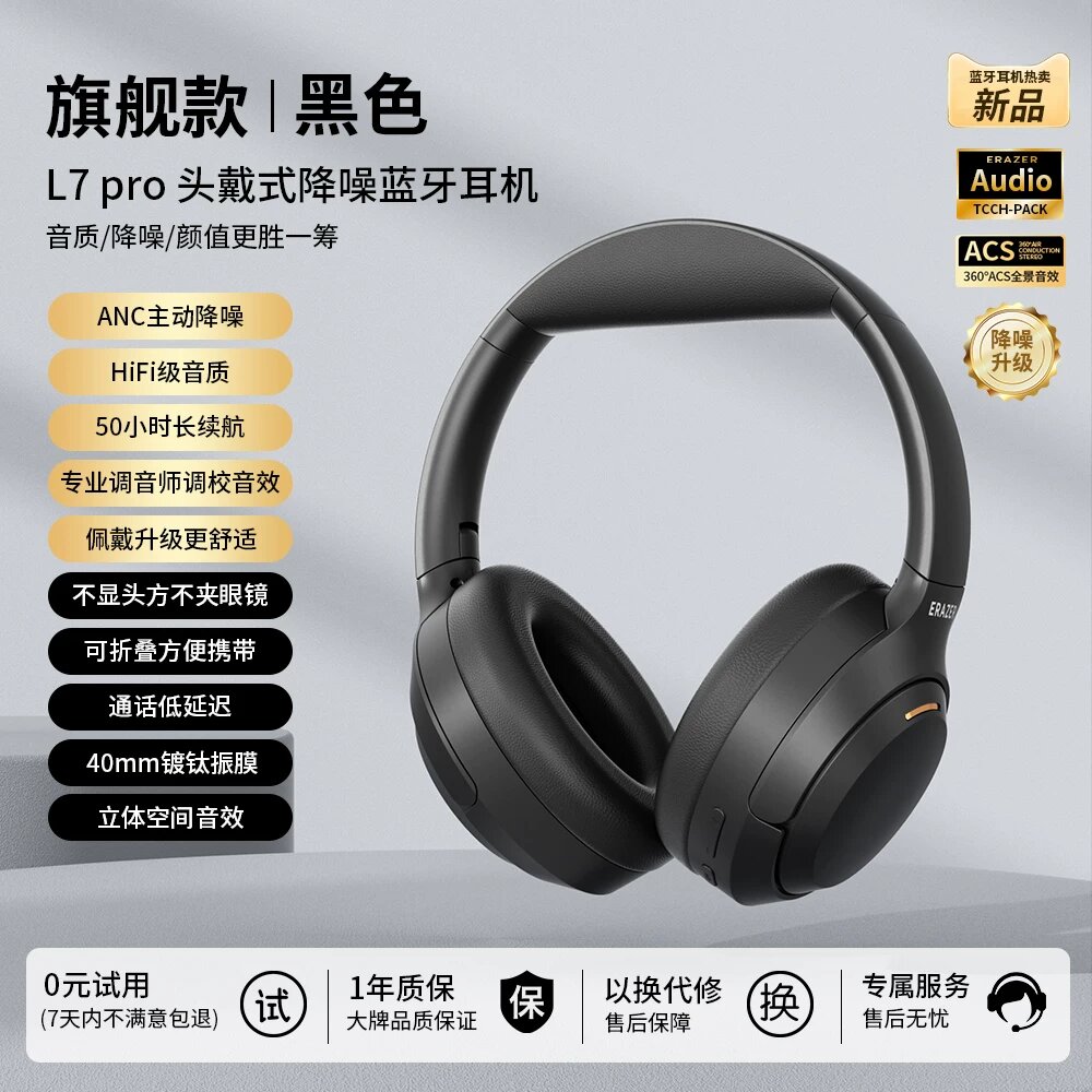 Черные беспроводные наушники L7 Pro с активным шумоподавлением, Hi-Fi звуком и 50-часовым аккумулятором