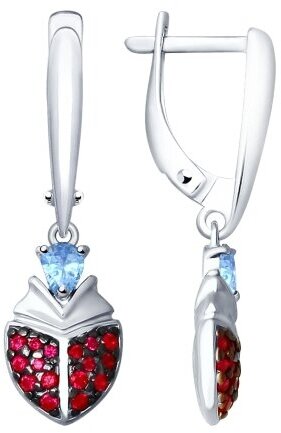 Серьги с подвесками, серебро, 925 проба, родирование, фианит