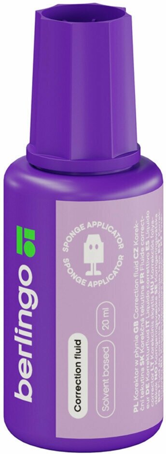 Корректирующая жидкость Berlingo, 20мл, на химической основе, с губчатым аппликатором, 256293