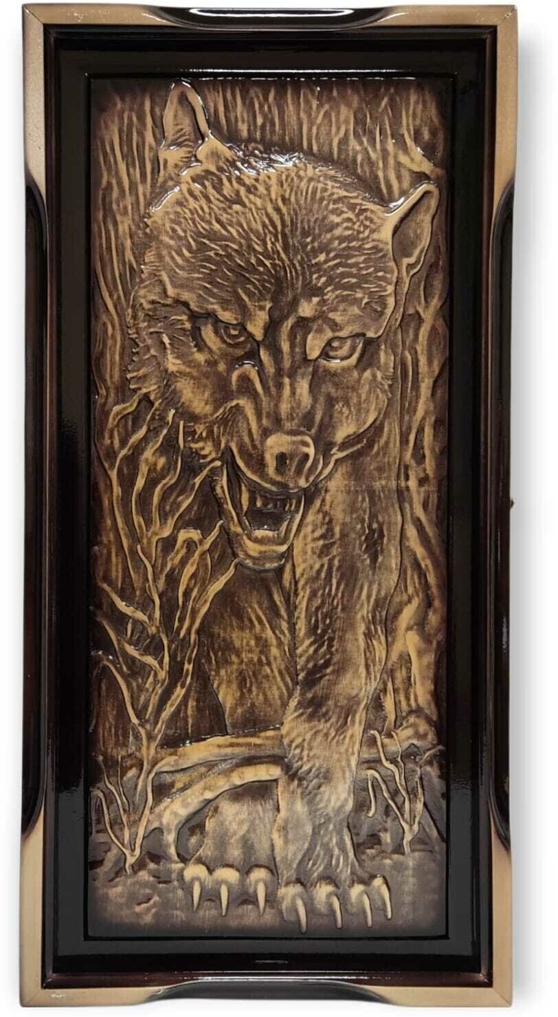 Нарды деревянные ручной работы 3D резьба "Волк"