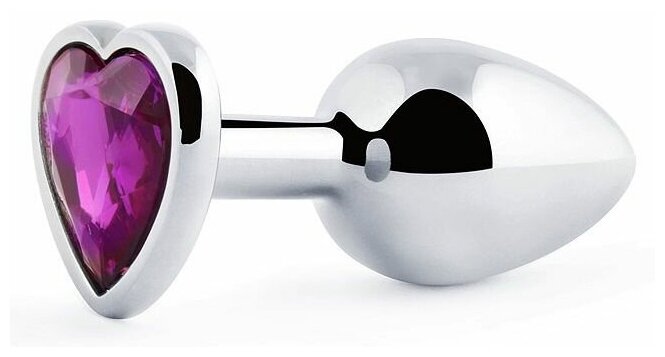 Anal Jewelry Plug Серебристая анальная пробка с фиолетовым кристаллом-сердечком - 8 см.