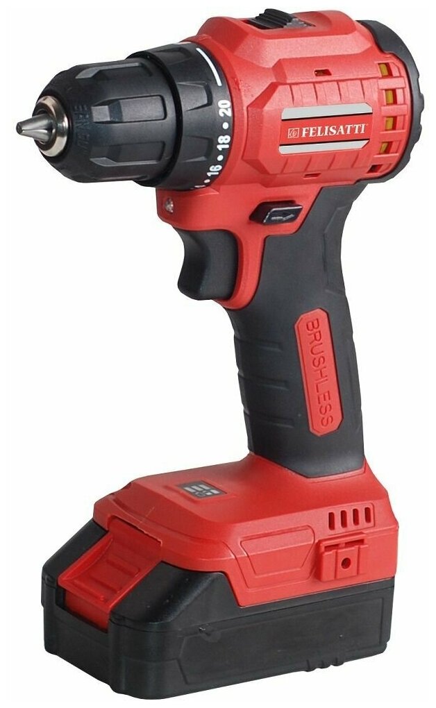 Бесщеточная аккумуляторная дрель-шуруповерт FELISATTI ДА-18В 2х2 А/ч (198.5.3.00) в кейсе с 3 съёмными насадками