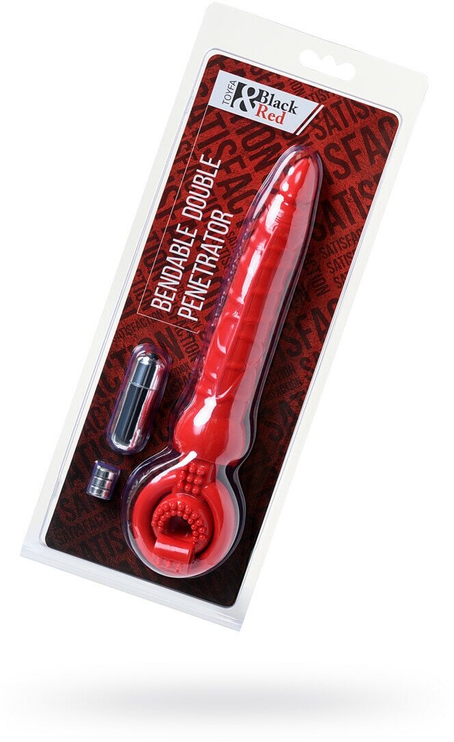 Красная вибронасадка Black Red с анальным стимулятором - 24 см.