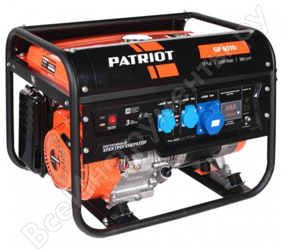 Бензиновый, Patriot, генератор Patriot GP 6510 474101565, увеличения срока службы изделия, оснащается