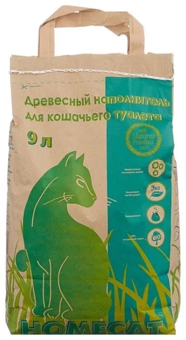 Наполнитель для кошачьих туалетов HOMECAT древесный, мелкие гранулы 9л (3кг)