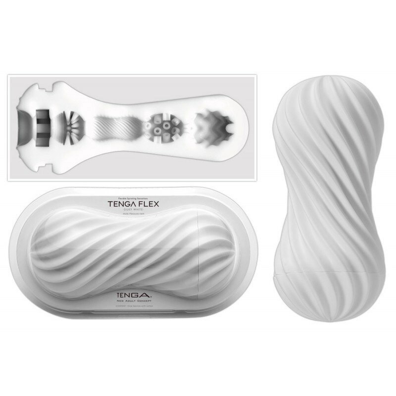 Спирально-ребристый Мастурбатор Tenga Flex Silky, белый (FLX-001)
